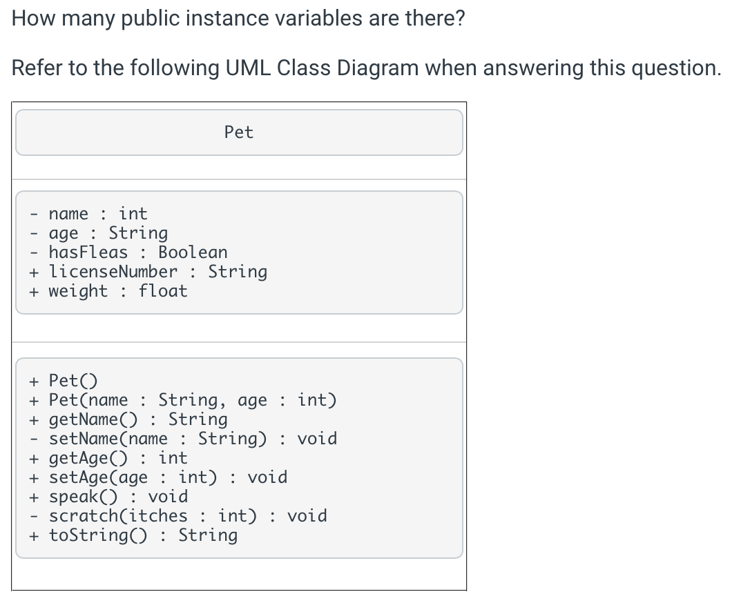 Solved How many public instance variables are there? Refer | Chegg.com