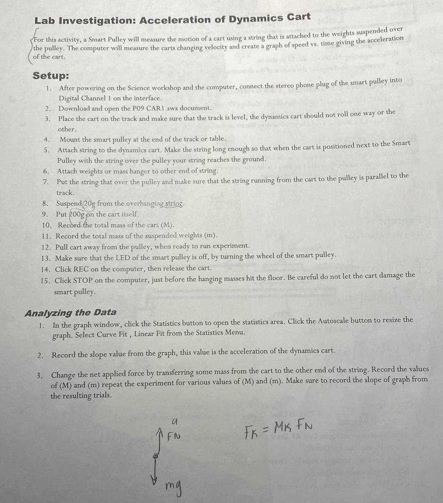 Acceleration of a Dynamics Cart *Could someone help | Chegg.com