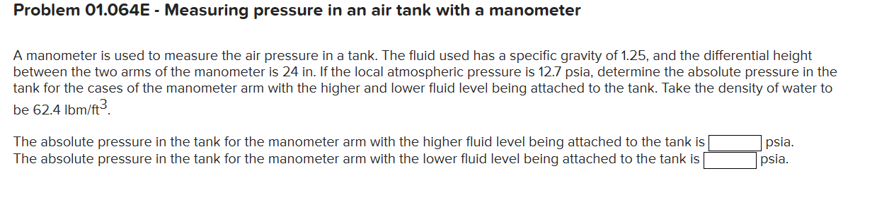 Solved Problem 01.064E - Measuring pressure in an air tank | Chegg.com