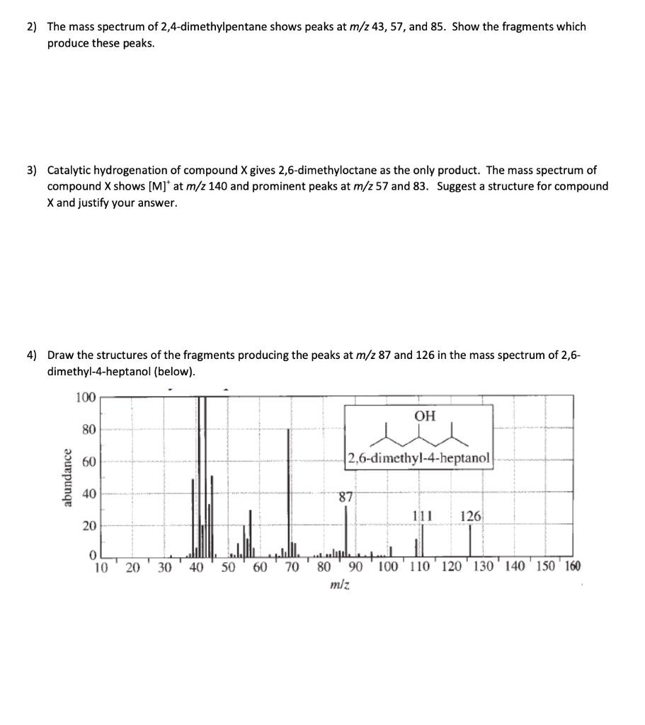 Solved 2) The mass spectrum of 2,4-dimethylpentane shows | Chegg.com