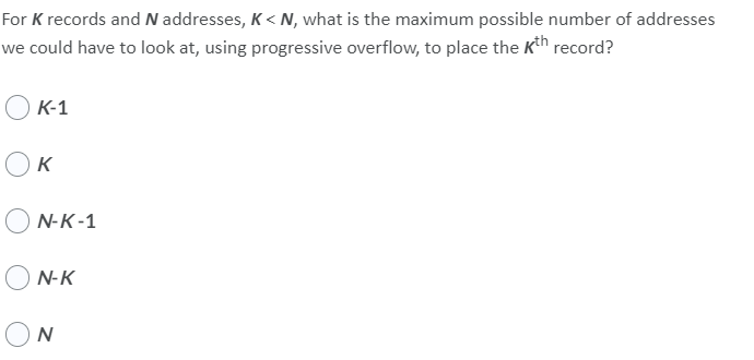 Solved For k records and N addresses, K | Chegg.com