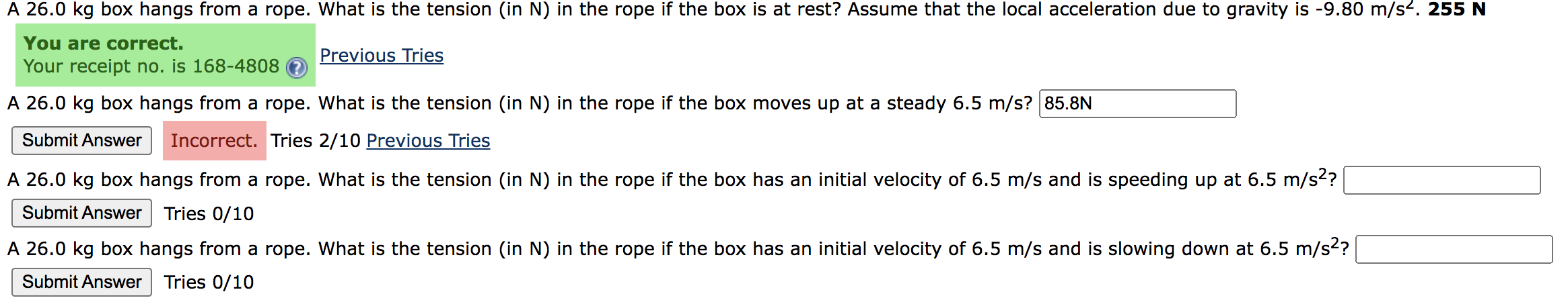 Solved A 26.0 kg box hangs from a rope. What is the tension | Chegg.com
