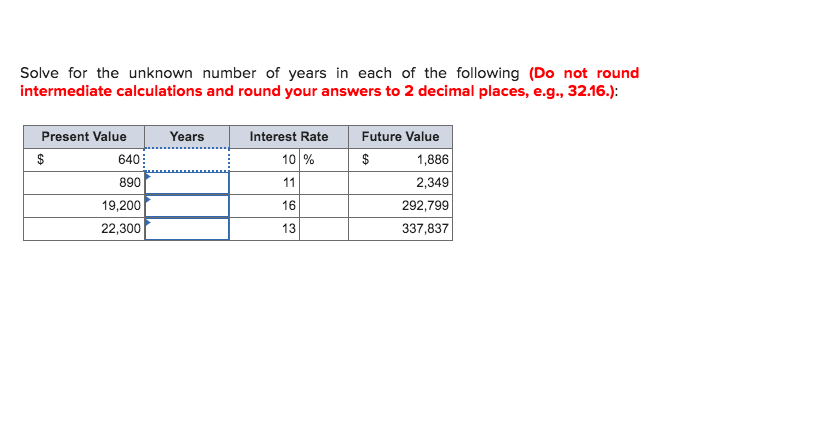 Solved Solve for the unknown number of years in each of the | Chegg.com