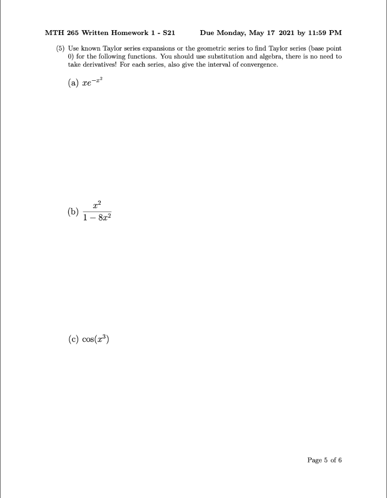 Solved MTH 265 Written Homework 1 - S21 Due Monday, May 17 | Chegg.com