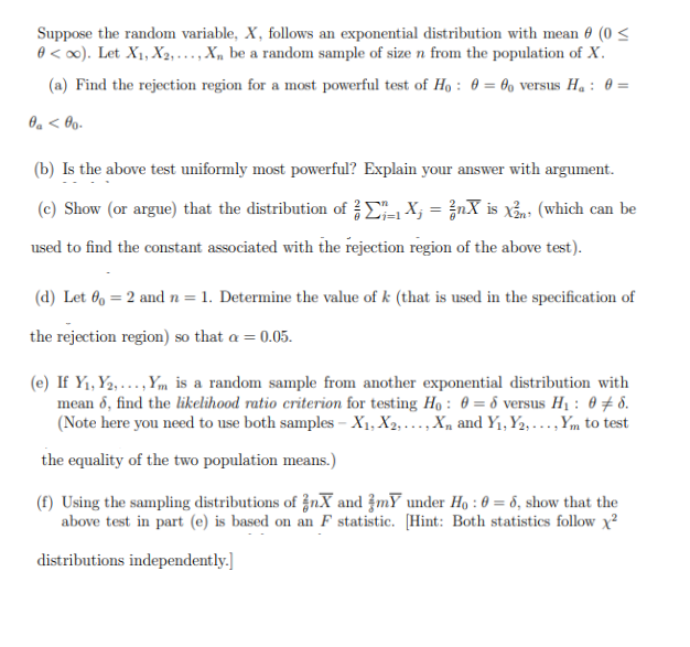 Solved Suppose the random variable, X, follows an | Chegg.com