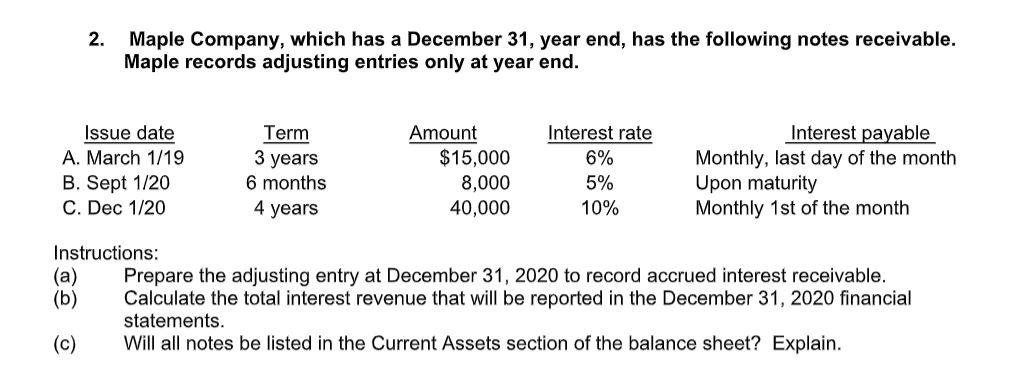 Solved 2. Maple Company, which has a December 31, year end, | Chegg.com