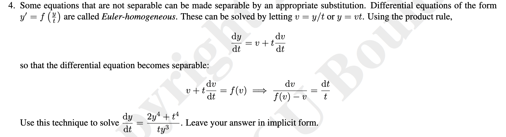 Solved 4. Some equations that are not separable can be made | Chegg.com