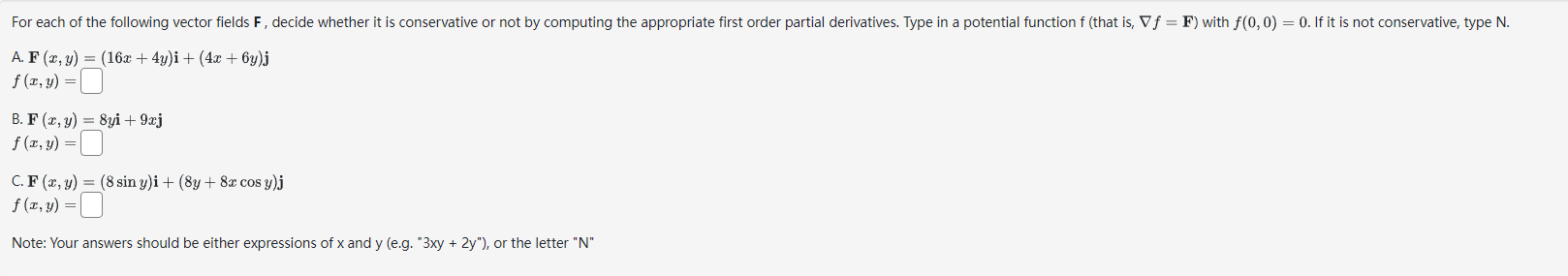 [Solved]: [ begin{array}{l} text { A. } mathbf{F}(x, y