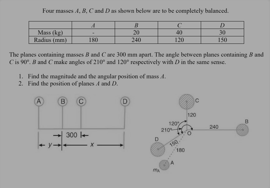 Solved Four masses A,B,C and D as shown below are to be | Chegg.com