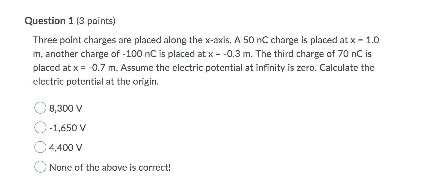 Solved Question 9 (4 points) Three point charges are placed | Chegg.com