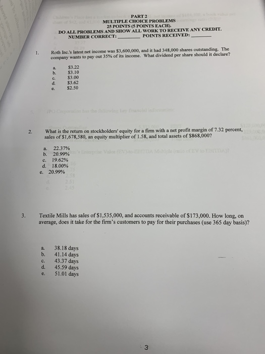 Solved PART2 MULTIPLE CHOICE PROBLEMS 25 POINTS (5 POINTS | Chegg.com