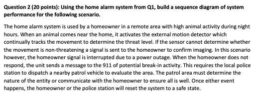 Solved Question 2 (20 points): Using the home alarm system | Chegg.com