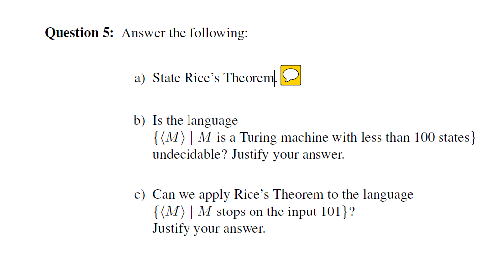 Solved Question 5: Answer the following: a) State Rice's | Chegg.com