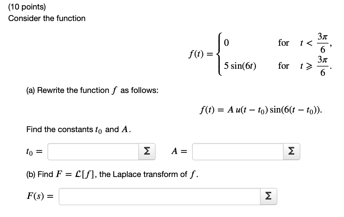Solved (10 points) Consider the function f(t)={03t2−2t−3 for | Chegg.com