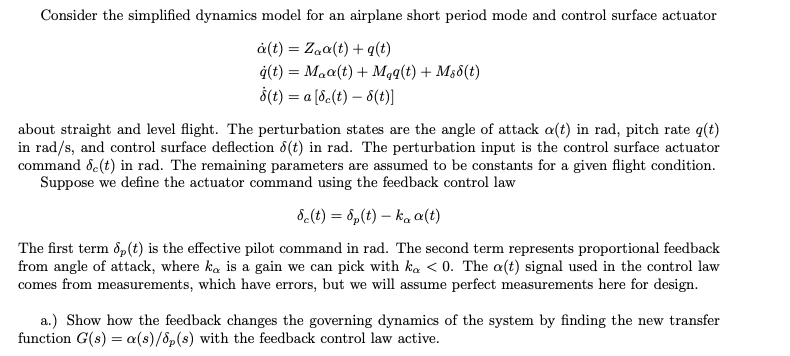 Consider the simplified dynamics model for an | Chegg.com