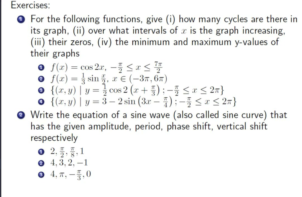 Solved = 2 Exercises: O For the following functions, give | Chegg.com
