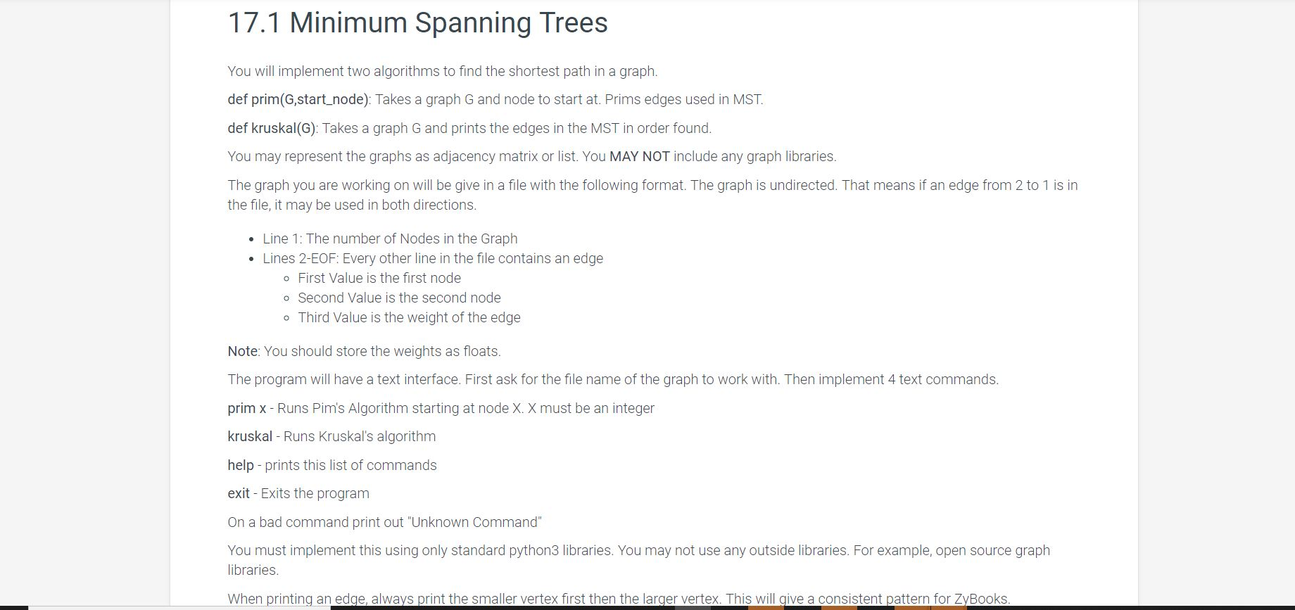 Solved 17.1 Minimum Spanning Trees You will implement two | Chegg.com