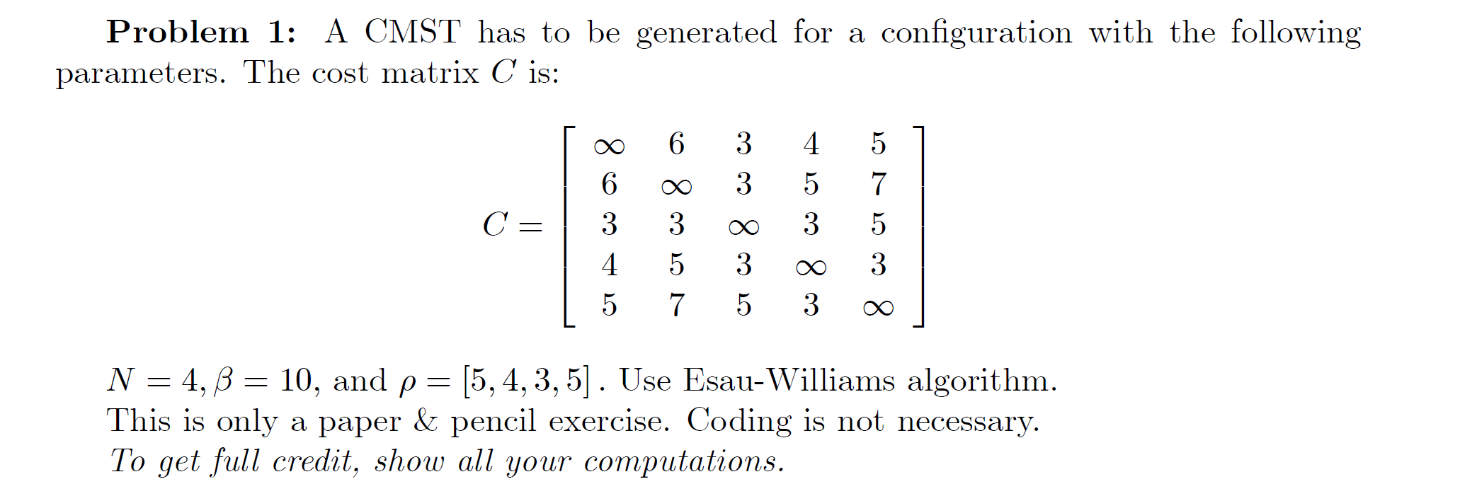 Solved Problem 1: A CMST has to be generated for a | Chegg.com