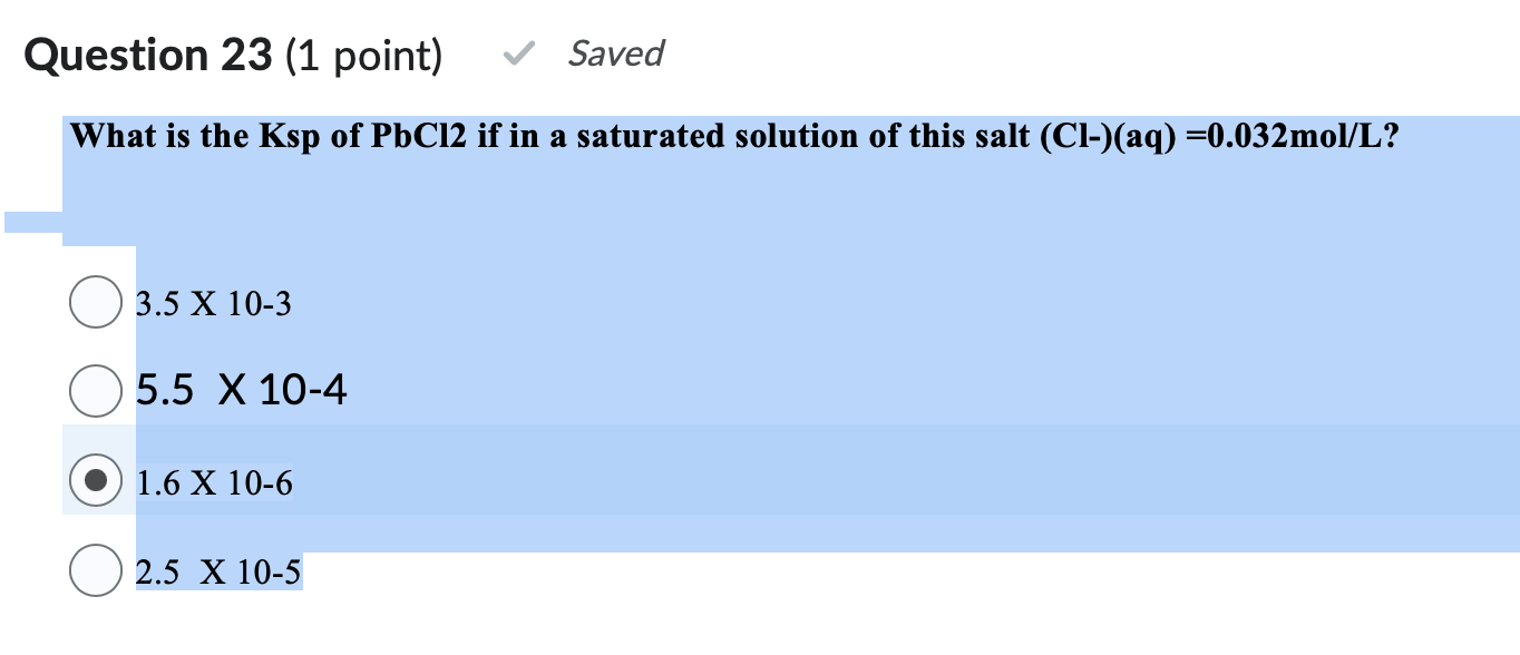 Solved What is the Ksp of PbCl2 if in a saturated solution | Chegg.com