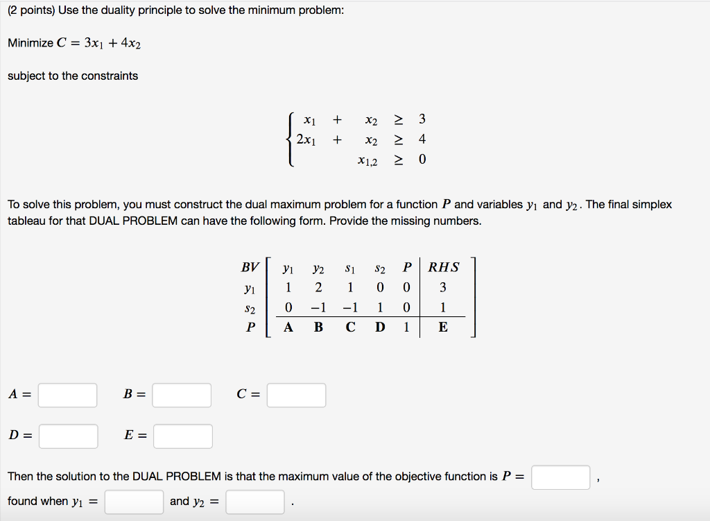 Solved (2 points) Use the duality principle to solve the | Chegg.com