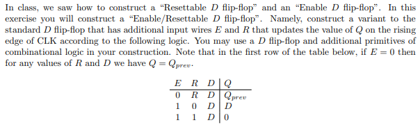 Solved In class, we saw how to construct a "Resettable D | Chegg.com