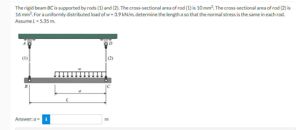 Solved The rigid beam BC is supported by rods (1) and (2). | Chegg.com