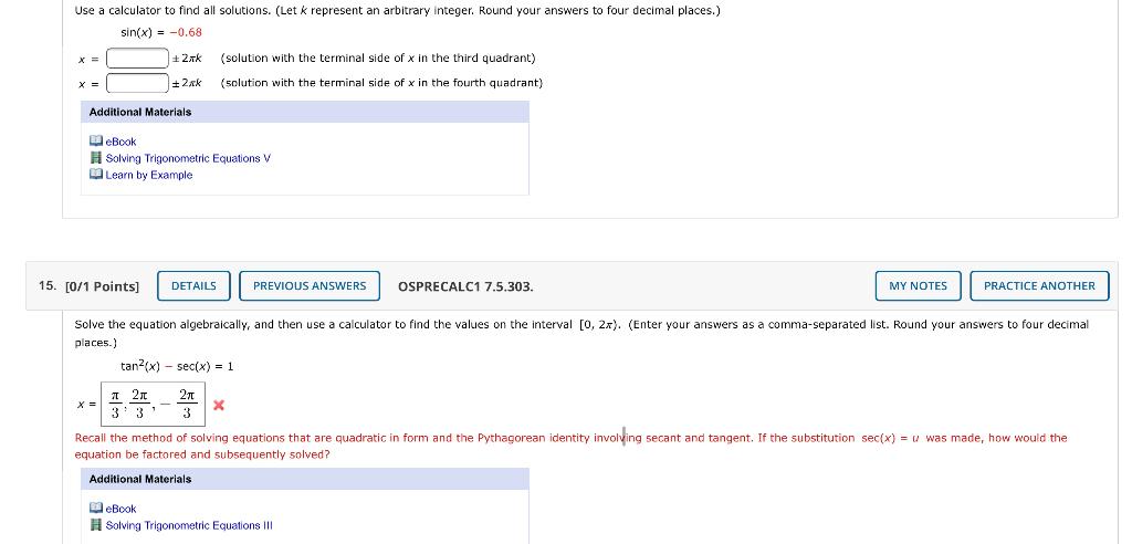Solved Use a calculator to find all solutions. (Let k | Chegg.com