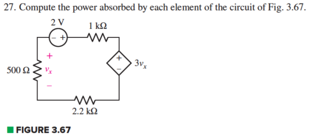 Solved 27. Compute the power absorbed by each element of the | Chegg.com
