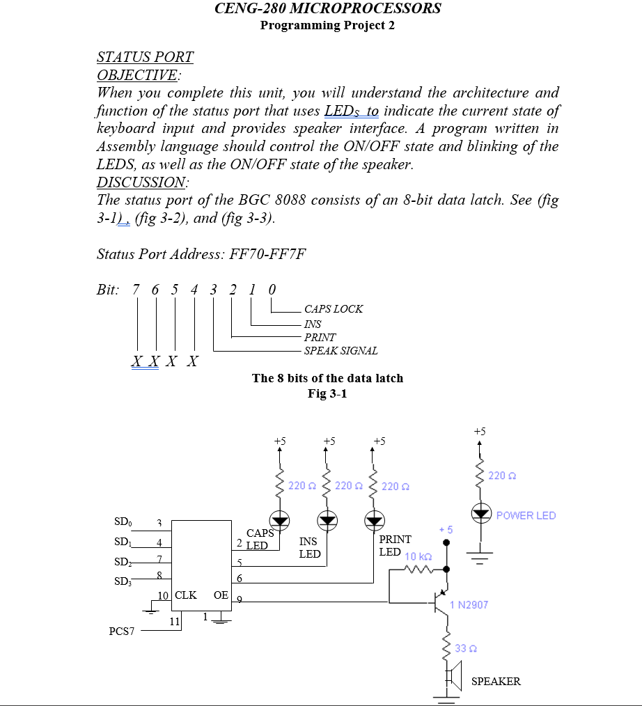 CENG-280 MICROPROCESSORS Programming Project 2 STATUS | Chegg.com