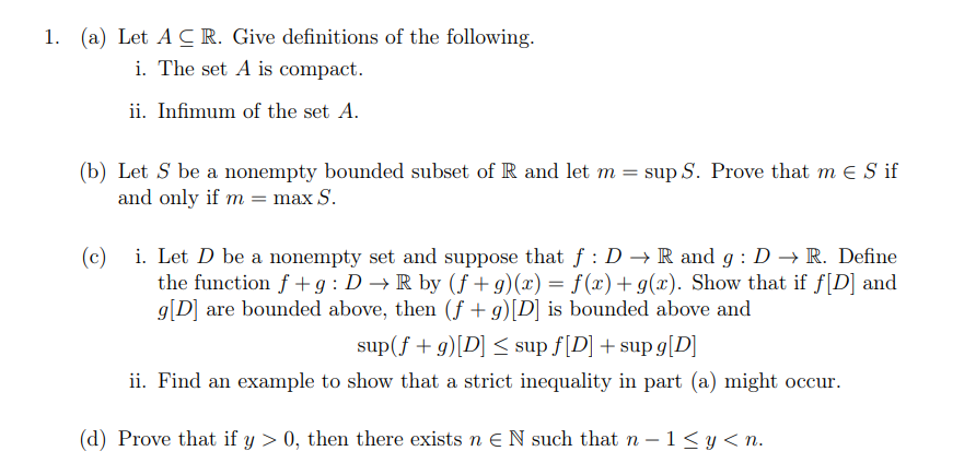 Solved 1. (a) Let A CR. Give definitions of the following. | Chegg.com