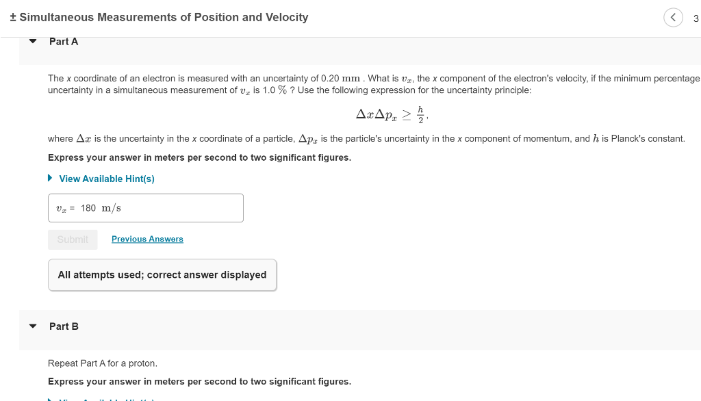 Solved ± Simultaneous Measurements of Position and Velocity | Chegg.com