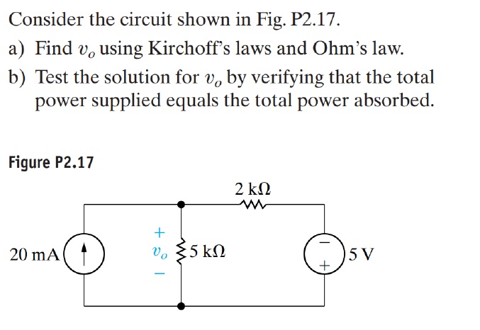 Solved Consider the circuit shown in Fig. P2.17. a) Find vo | Chegg.com