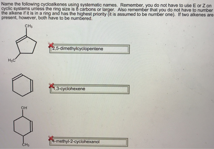 Solved Name the following cycloalkenes using systematic | Chegg.com