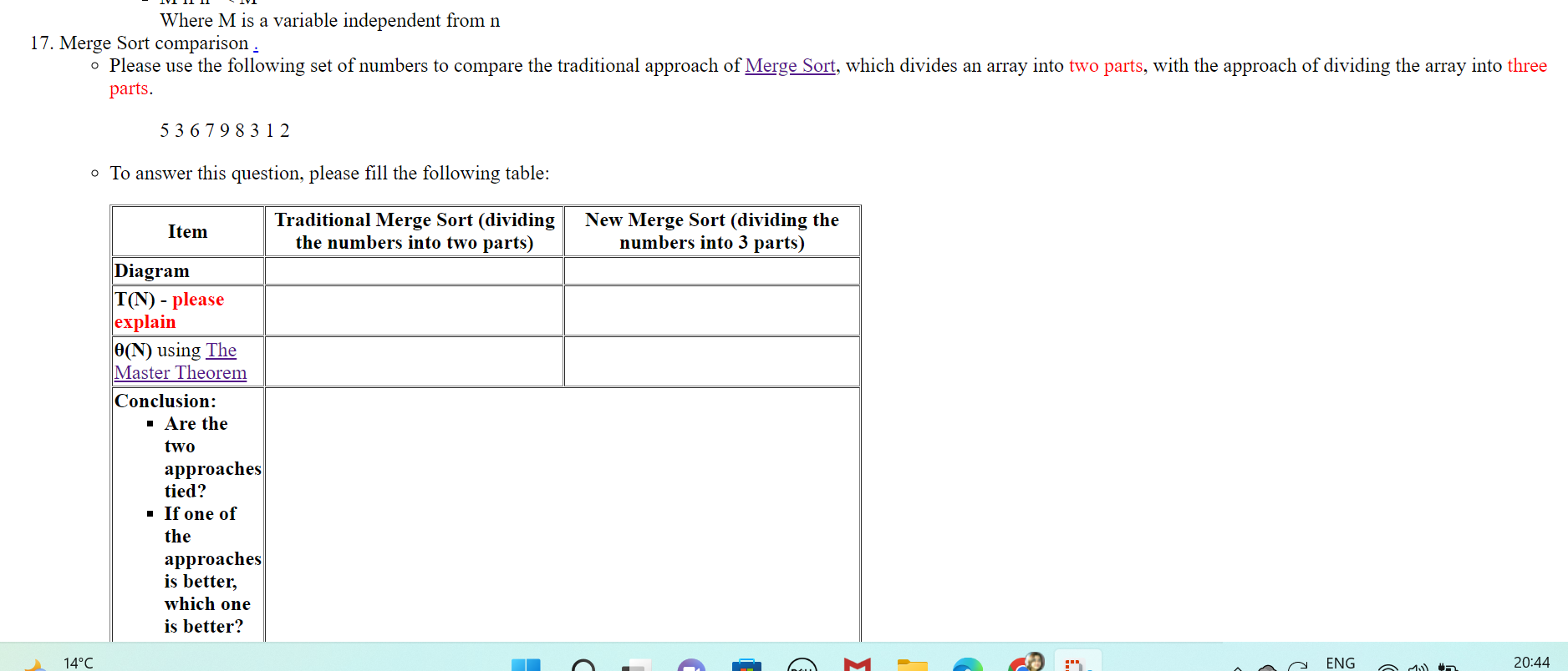 Solved Where M is a variable independent from n 17. Merge | Chegg.com