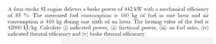 Solved A four-stroke SI engine delivers a brake power of 442 | Chegg.com