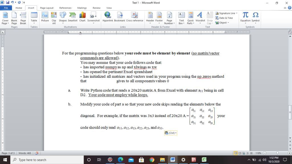 W 2.0 File Home Insert A 2 Test 1 - Microsoft Word | Chegg.com