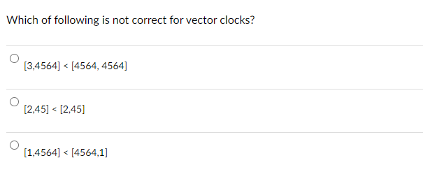 Solved Which of following is not correct for vector clocks? | Chegg.com