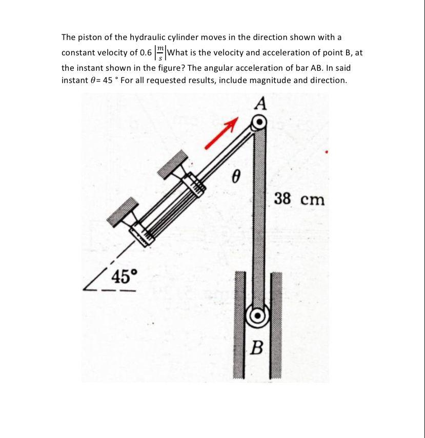 Solved The piston of the hydraulic cylinder moves in the | Chegg.com