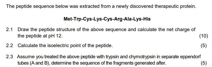 Solved The peptide sequence below was extracted from a newly | Chegg.com