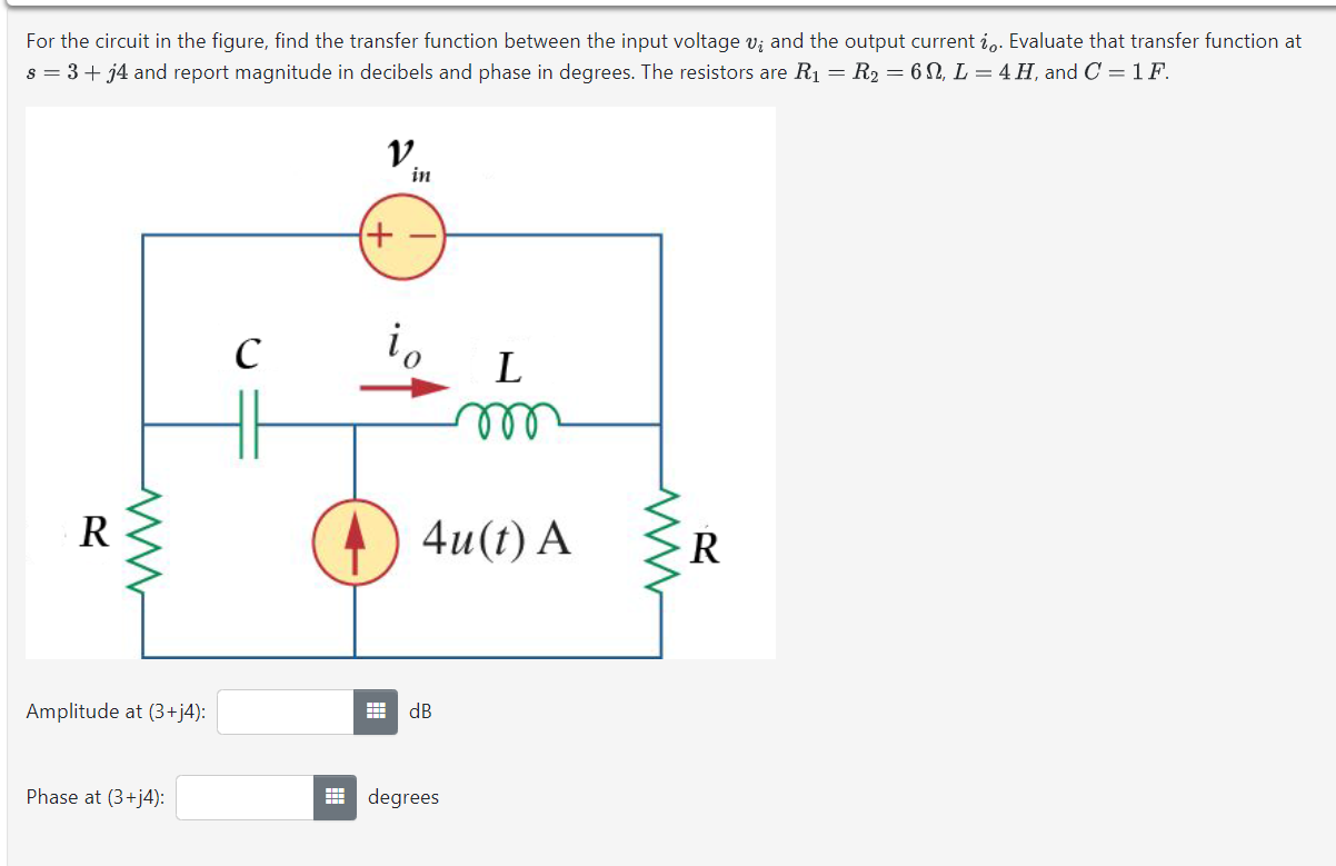 Solved For the circuit in the figure, find the transfer | Chegg.com