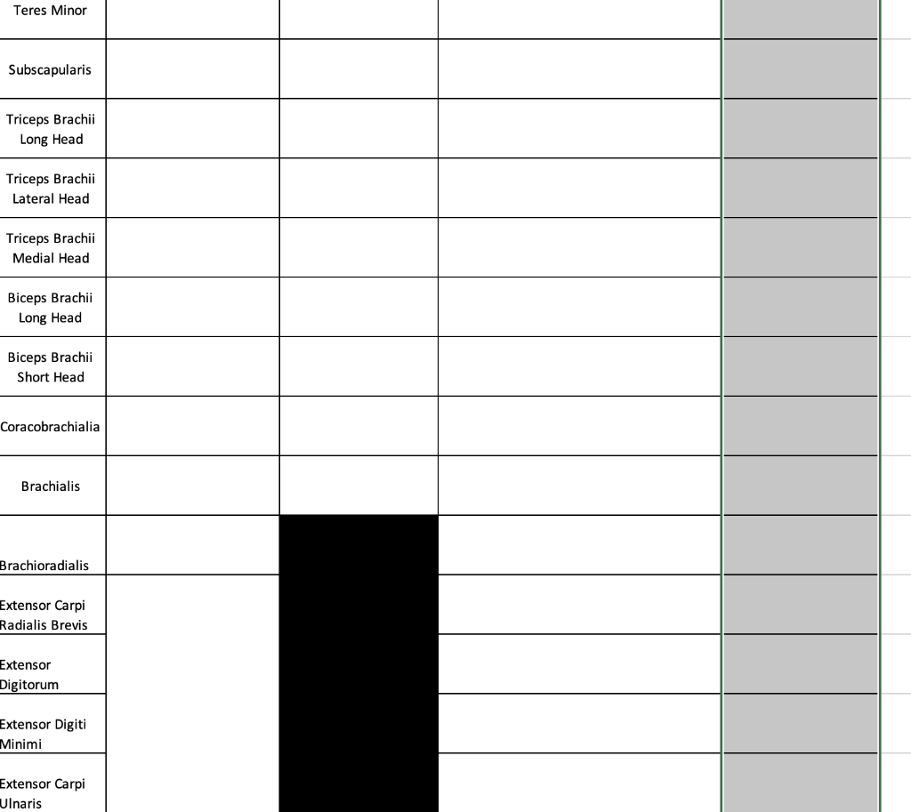 Solved Upper Extremity Muscle Chart | Chegg.com