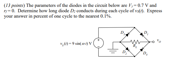Solved (13 points) The parameters of the diodes in the | Chegg.com