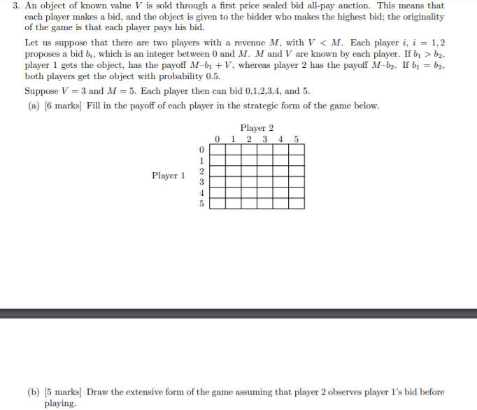 Solved 3. An object of known value V is sold through a first | Chegg.com