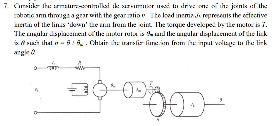 Solved 7. Consider the armature-controlled dc servomotor | Chegg.com