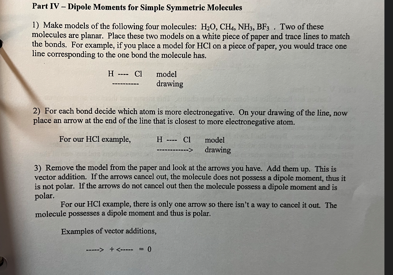 Solved Part IV-Dipole Moments for Simple Symmetric Molecules | Chegg.com