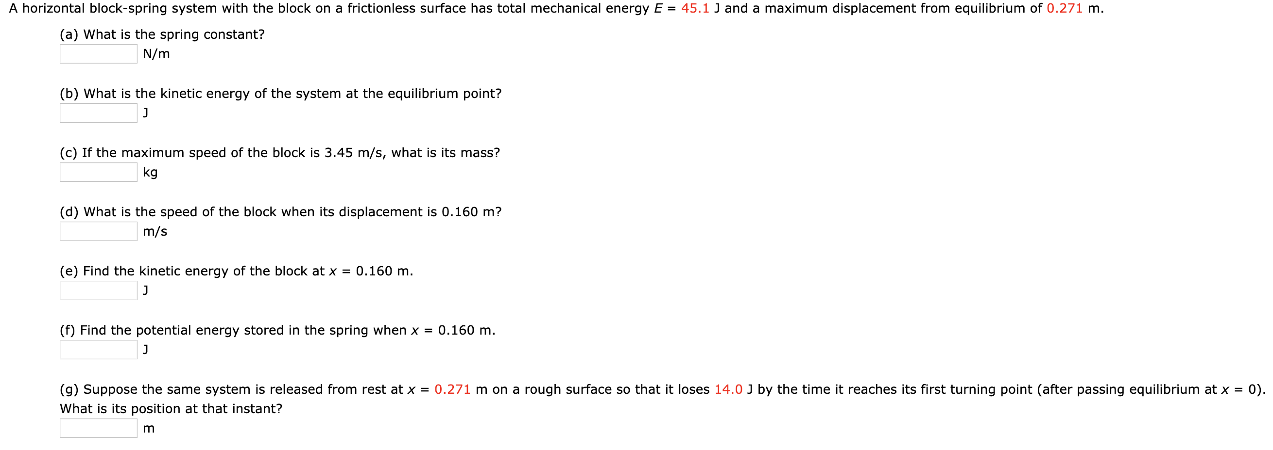 Solved A horizontal block-spring system with the block on a | Chegg.com