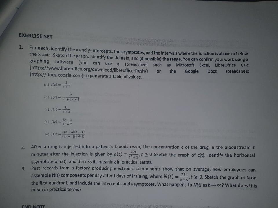 Solved EXERCISE SET 1. For each, identify the x and | Chegg.com