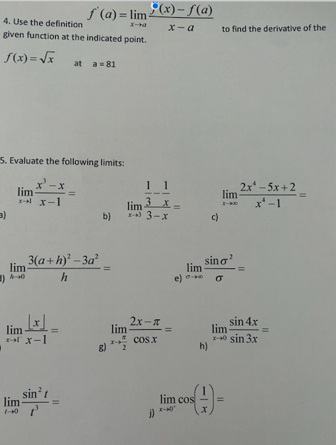 Solved f'(a) = lim P(x) – f(a) 4. Use the definition given | Chegg.com