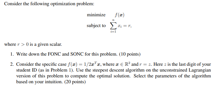 Solved Consider the following optimization problem: minimize | Chegg.com