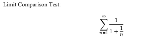 Solved Limit Comparison Test: 1 Σ n=1 1+ n | Chegg.com
